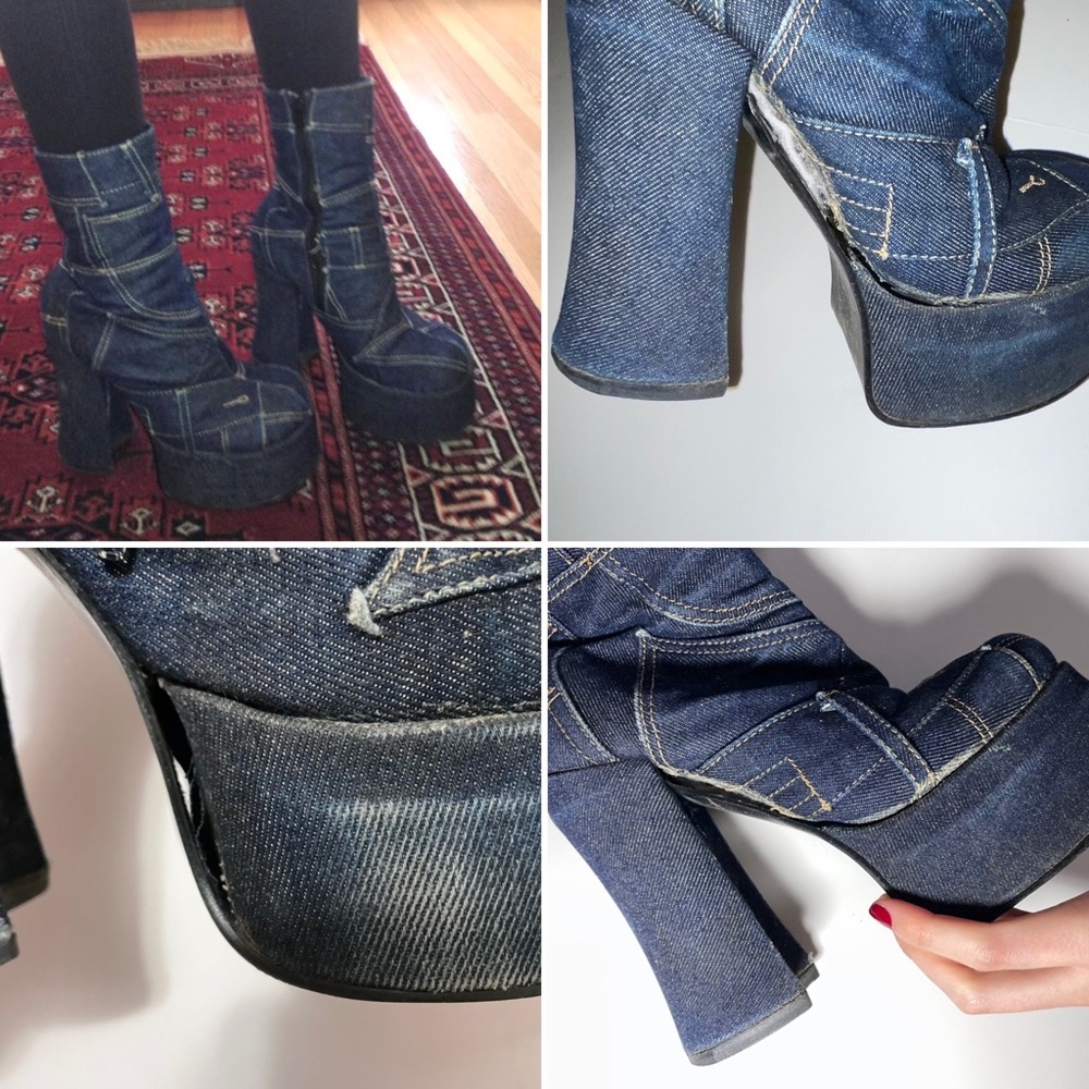 Rare Vintage Patchwork Denim Platform Boots - Gem